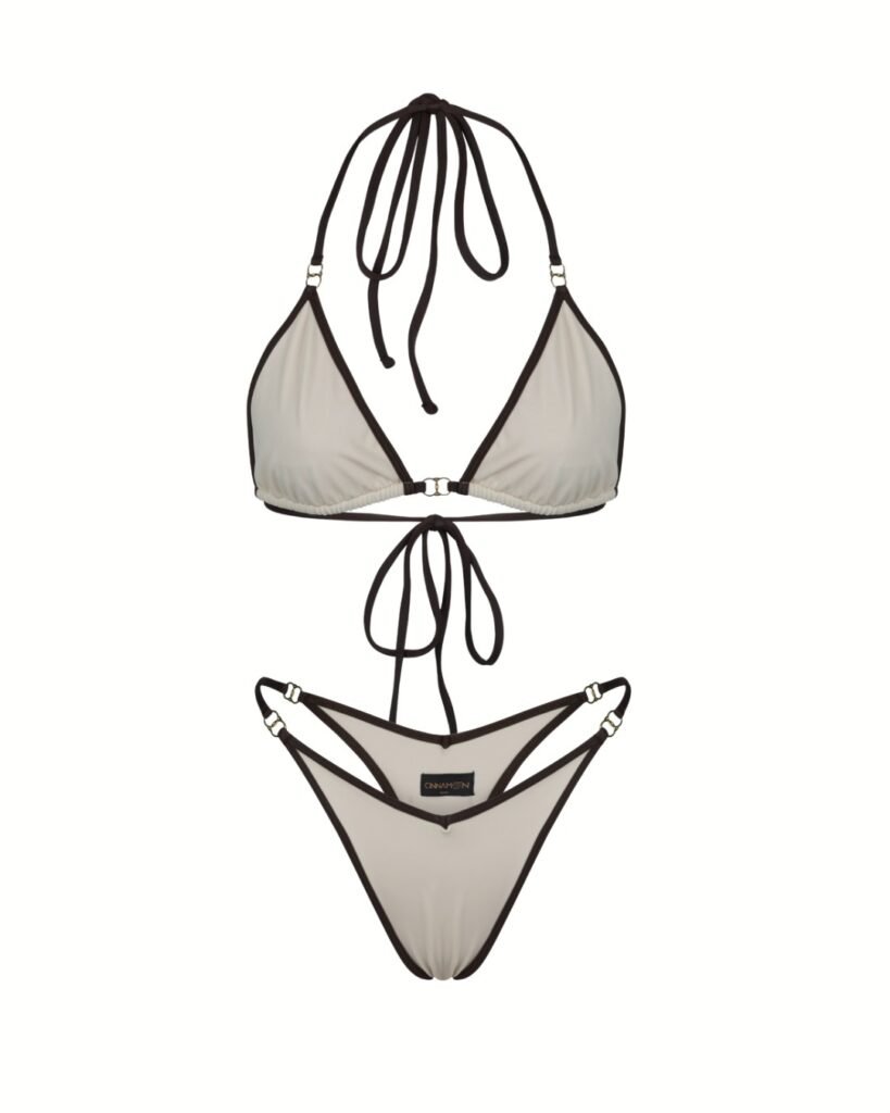 Bambi Bikini Set – Contrast Trim Triangle Bikini in Ivory | Cinnamon ...